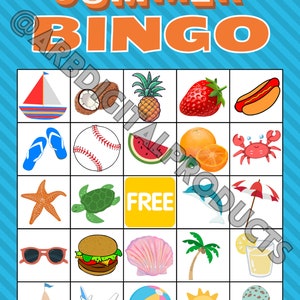 Summer BINGO - Printable Summer Themed BINGO Game With 25 Unique Cards ...