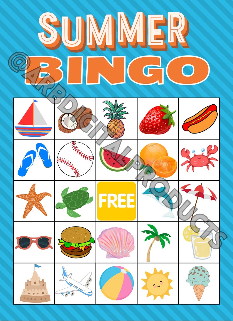 Summer BINGO - Printable Summer Themed BINGO Game With 25 Unique Cards ...