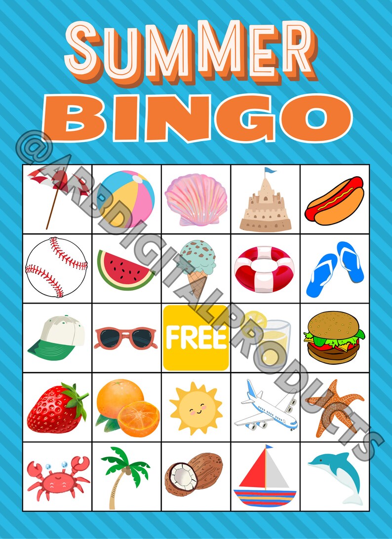 Summer BINGO - Printable Summer Themed BINGO Game With 25 Unique Cards ...