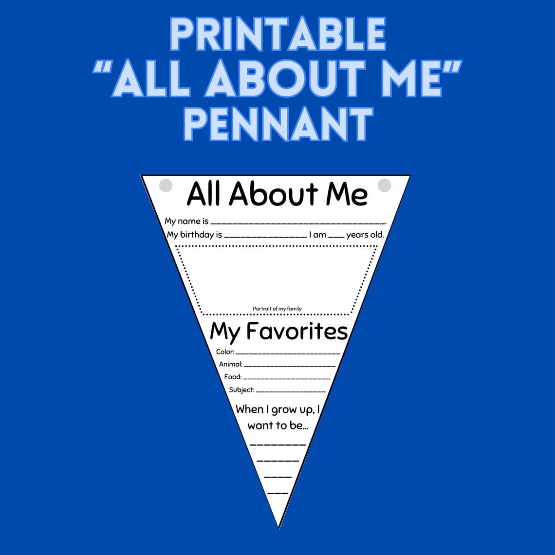 All About Me Pennant - Second Grade, Third Grade, Fourth Grade - Etsy