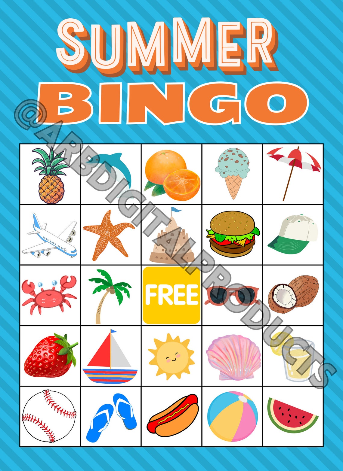 Summer BINGO - Printable Summer Themed BINGO Game With 25 Unique Cards ...