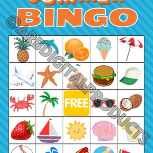 Summer BINGO - Printable Summer Themed BINGO Game With 25 Unique Cards ...