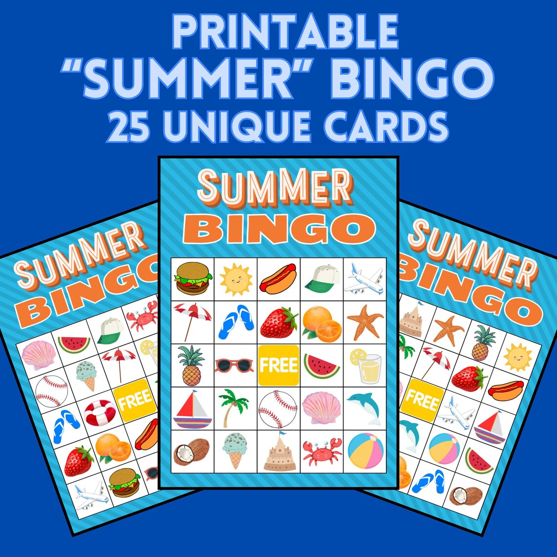Summer BINGO - Printable Summer Themed BINGO Game With 25 Unique Cards ...