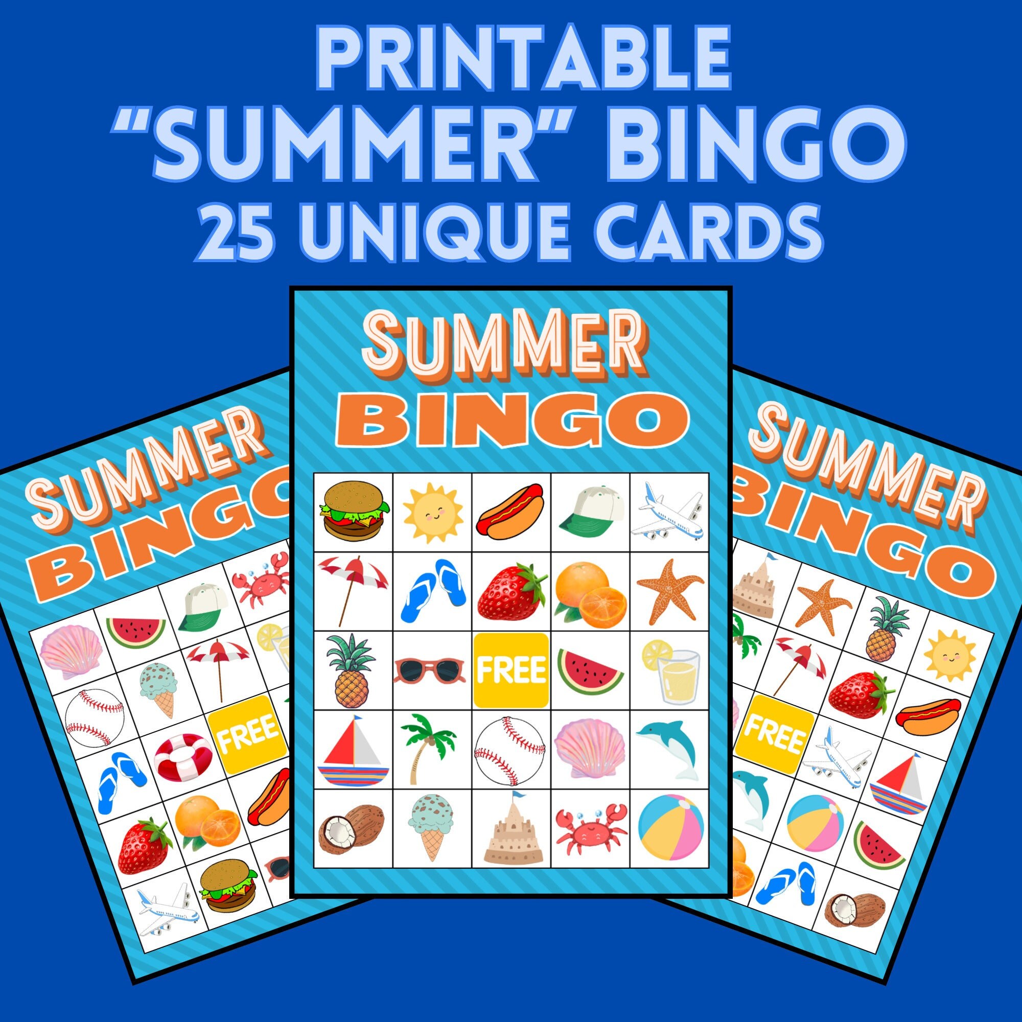 Summer BINGO - Printable Summer Themed BINGO Game With 25 Unique Cards ...