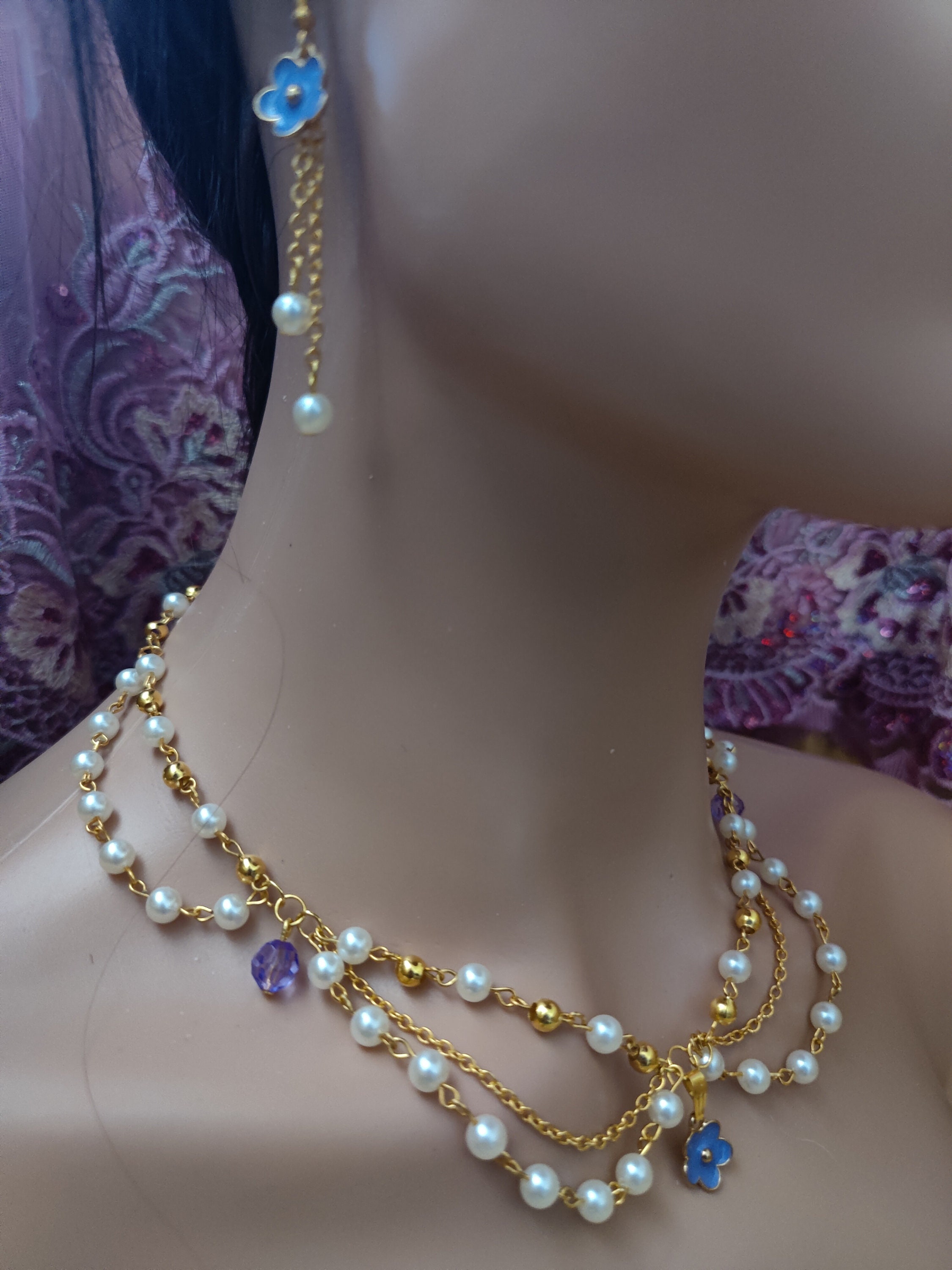 Lavender Sakura Cherry Blossom Pearl Fairy Necklace and Earrings Set ...