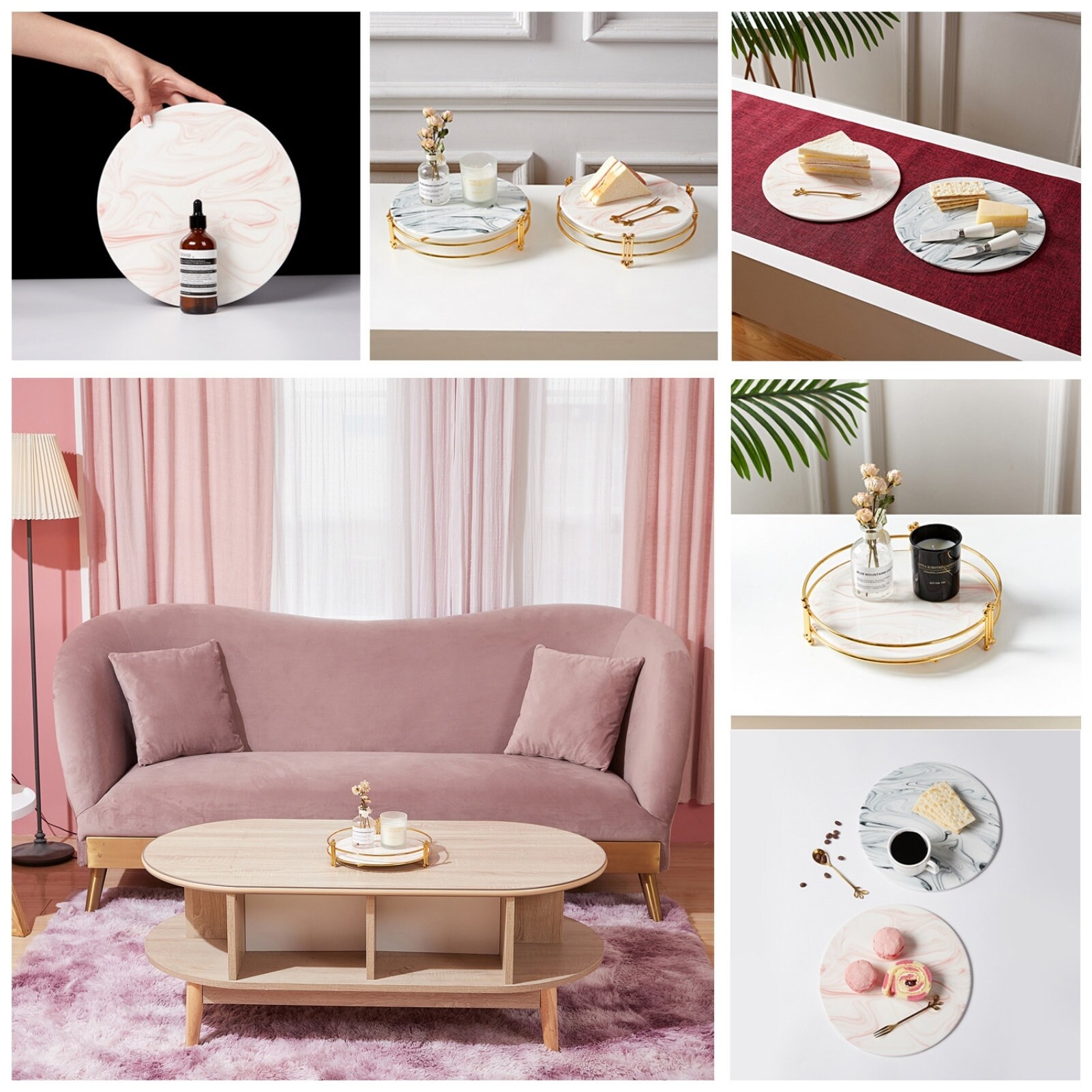 Coffee Table Tray Decor Pink Decorative Trays Round Tray - Etsy UK