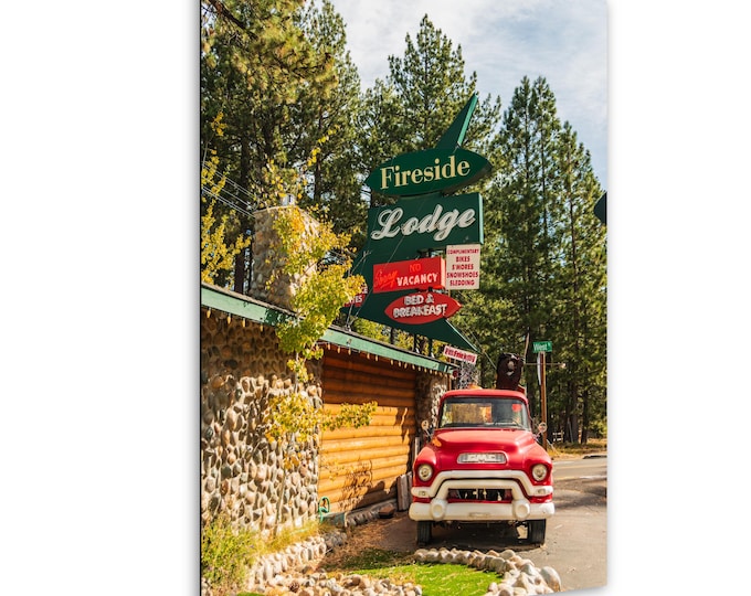 Rustic Fireside Lodge at Lake Tahoe With Vintage Red Truck – Cozy ...