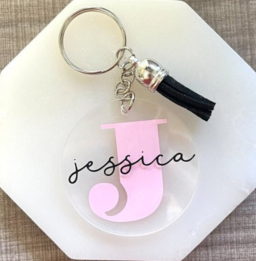 Keychain Customizable Acrylic Disc Keychain With Tassel Name Initial ...