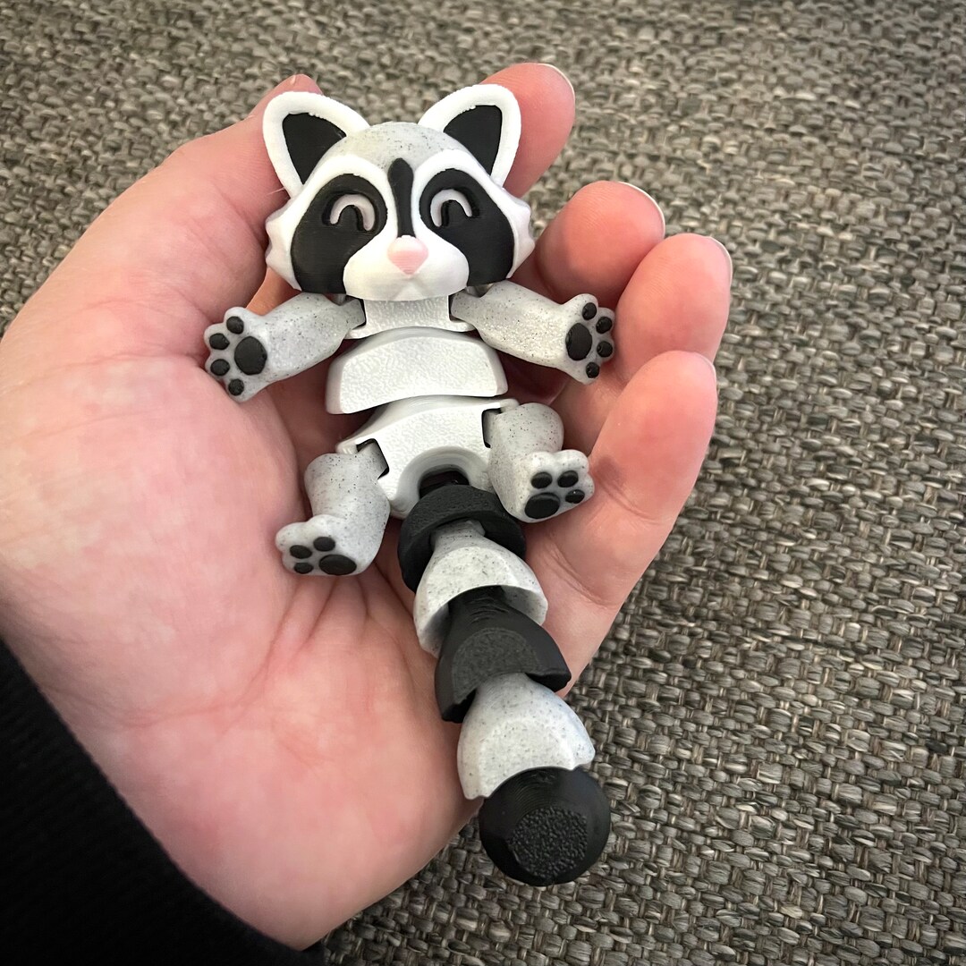 3D Printed Raccoon With Trashcan Fidget Sensory Stress Toy Articulating ...