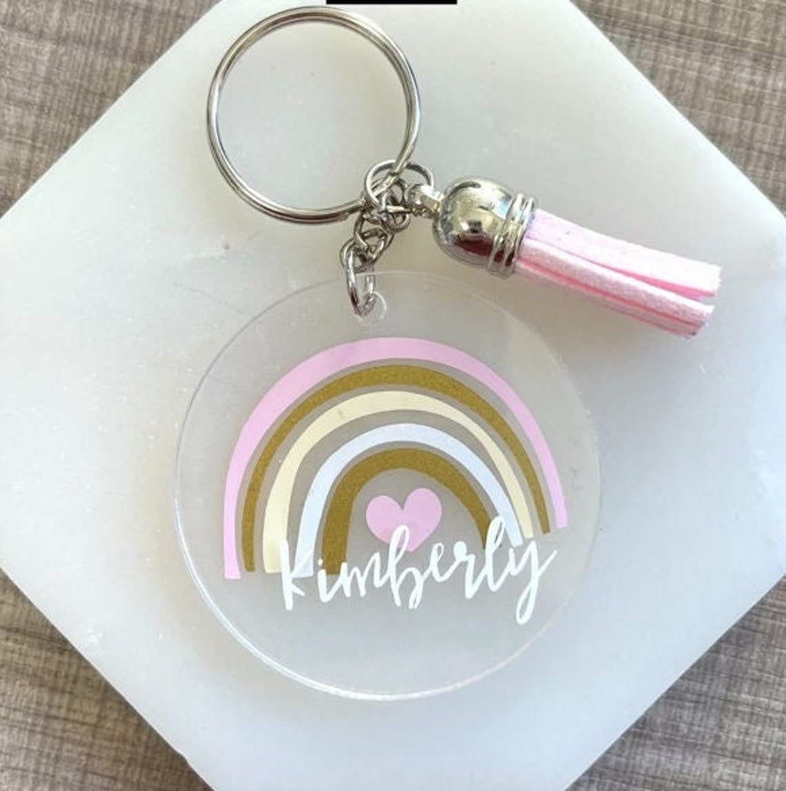Keychain Customizable Acrylic Disc Keychain With Tassel Name Rainbow ...