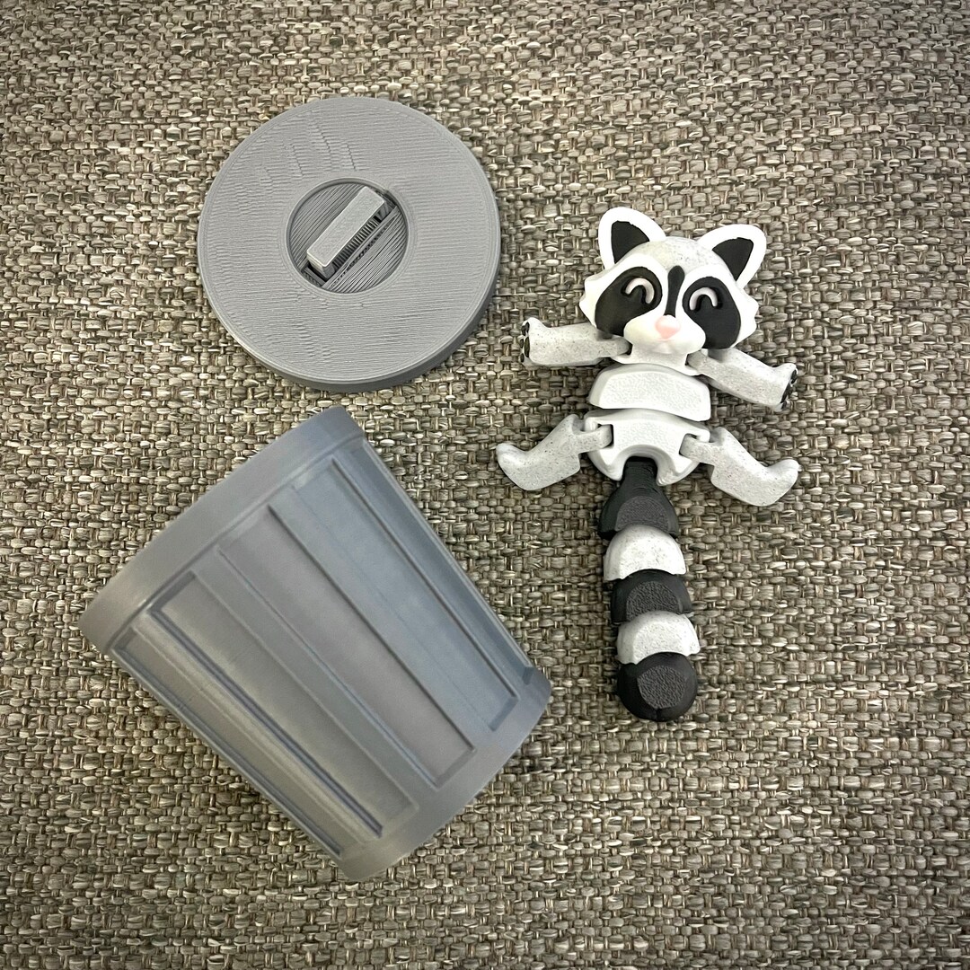 3D Printed Raccoon With Trashcan - Fidget Sensory Stress Toy ...
