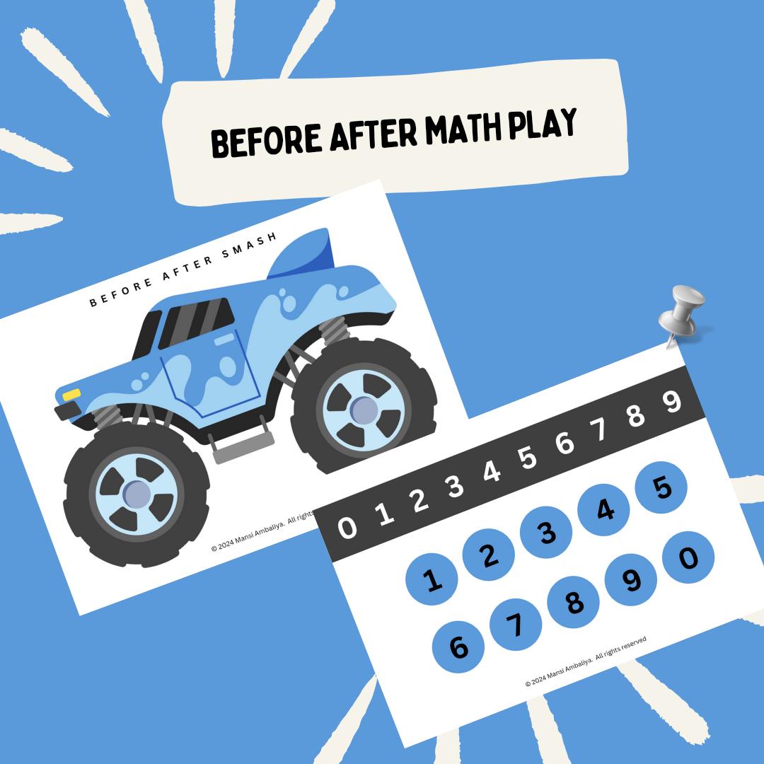 Monster Truck Math Worksheet: Number Sequencing, Preschool Kindergarten ...