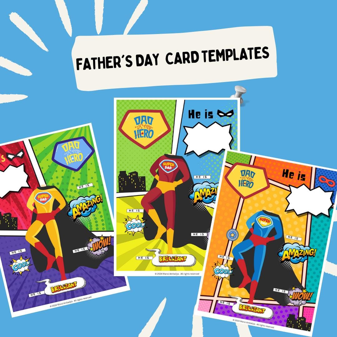 Printable Super Dad Card: Father's Day Superhero Greeting (digital ...
