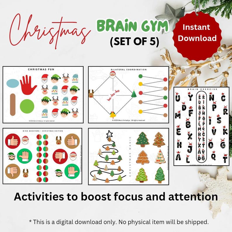 Christmas Brain Gym Activities for Kids | Focus & Memory (digital ...