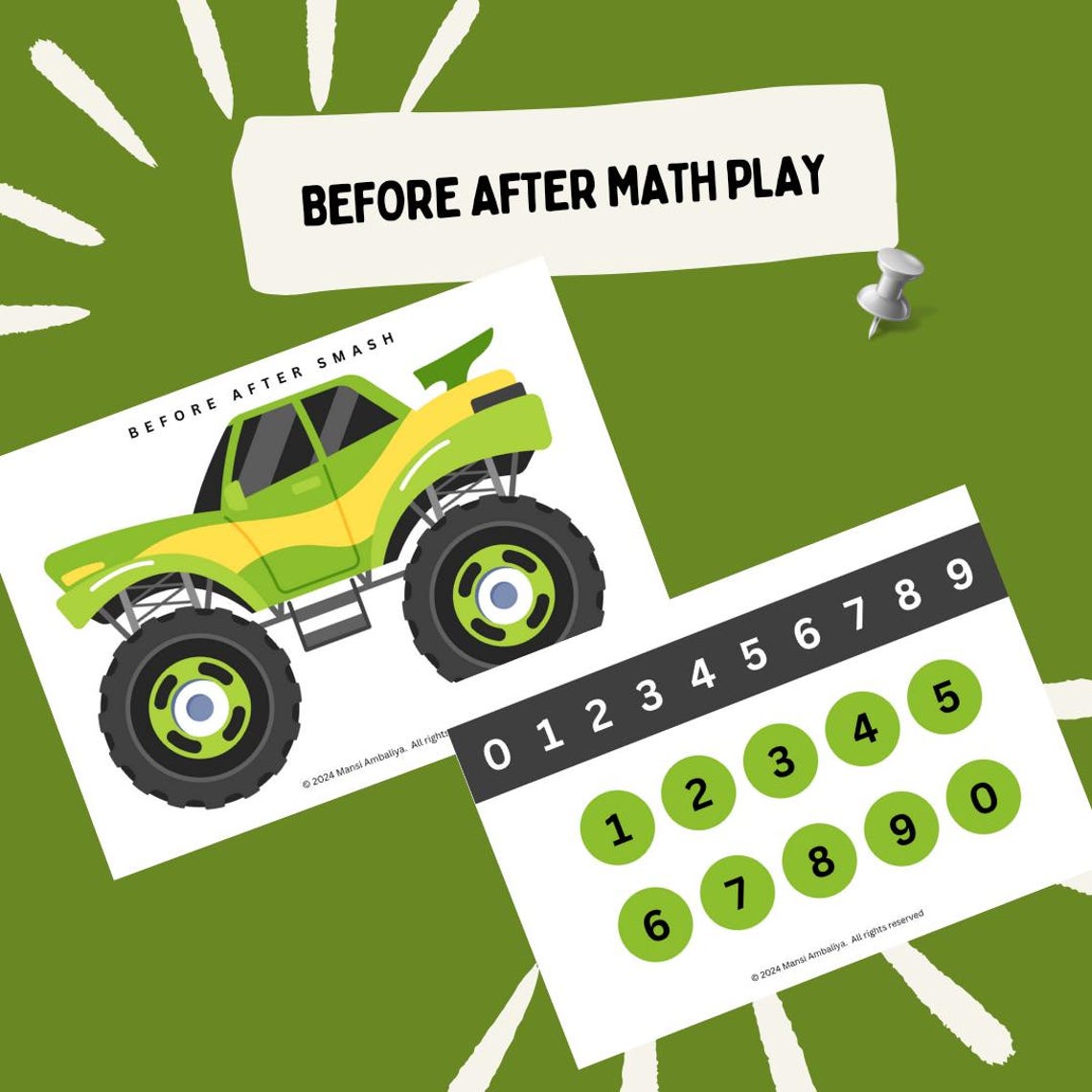 Monster Truck Math Worksheet: Number Sequencing, Preschool Kindergarten ...