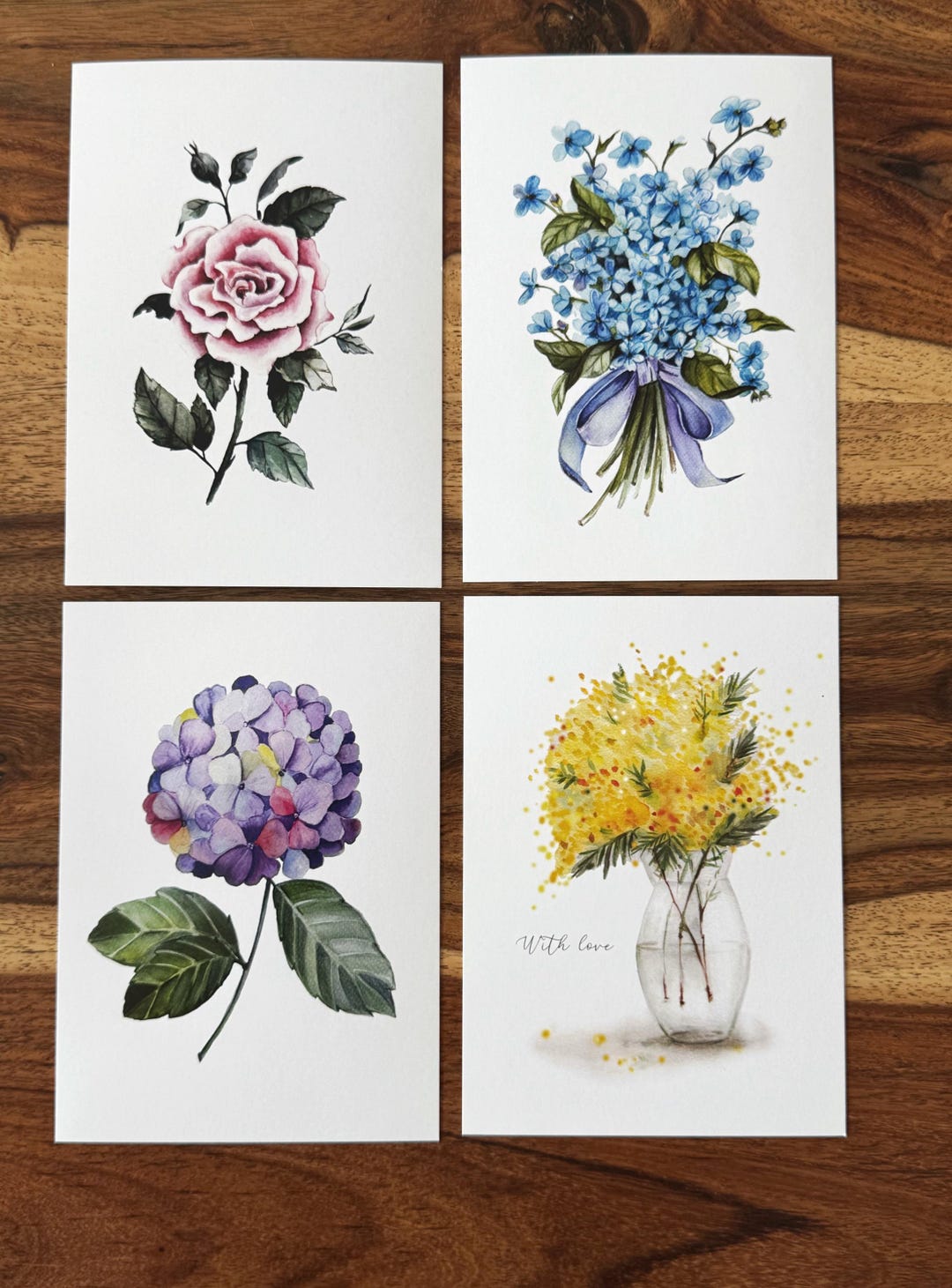 4 Floral Cards, Set of Watercolor Cards , Summer Season Card - Etsy