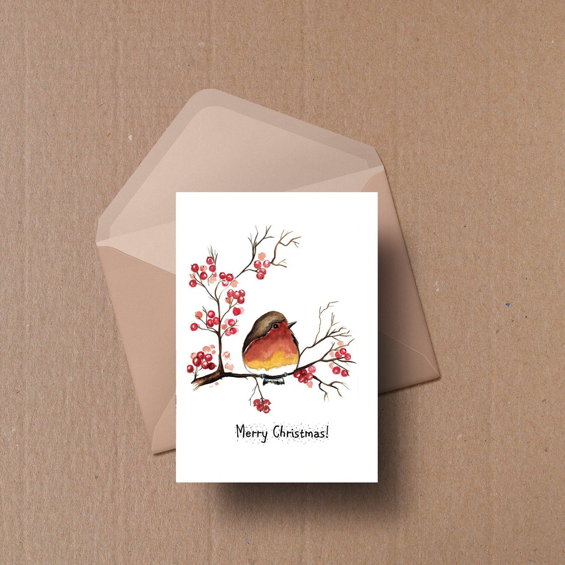 Robin Card Watercolor Christmas Card Xmas Robin Christmas - Etsy