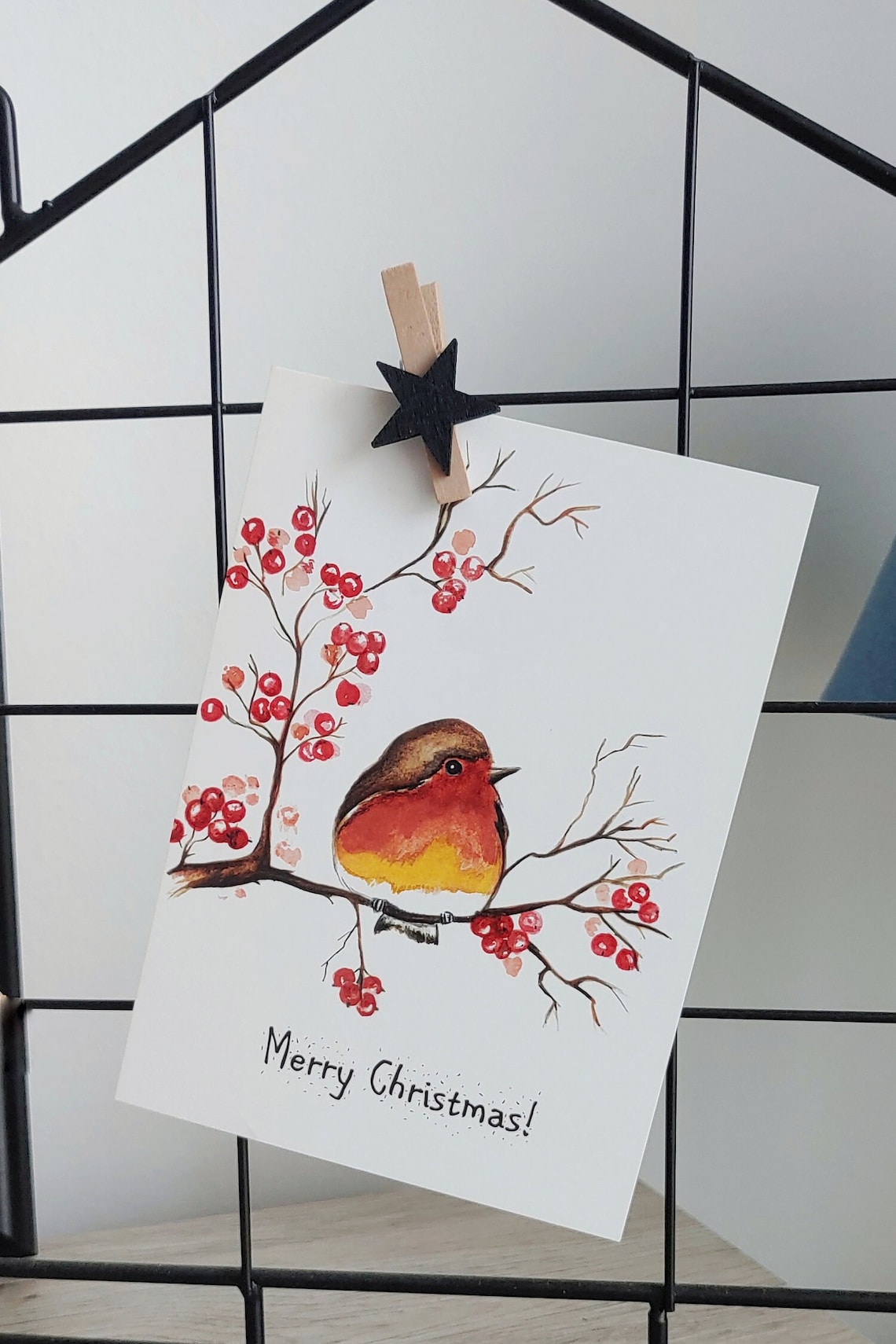Robin Card Watercolor Christmas Card Xmas Robin Christmas - Etsy