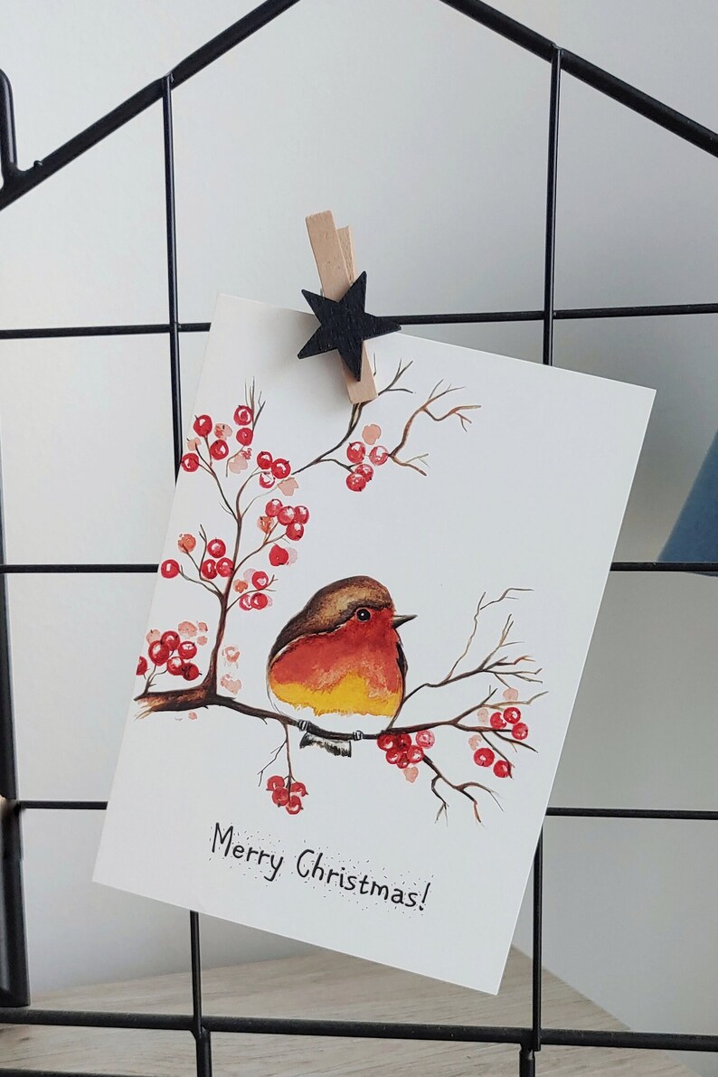 Robin Card Watercolor Christmas Card Xmas Robin Christmas - Etsy