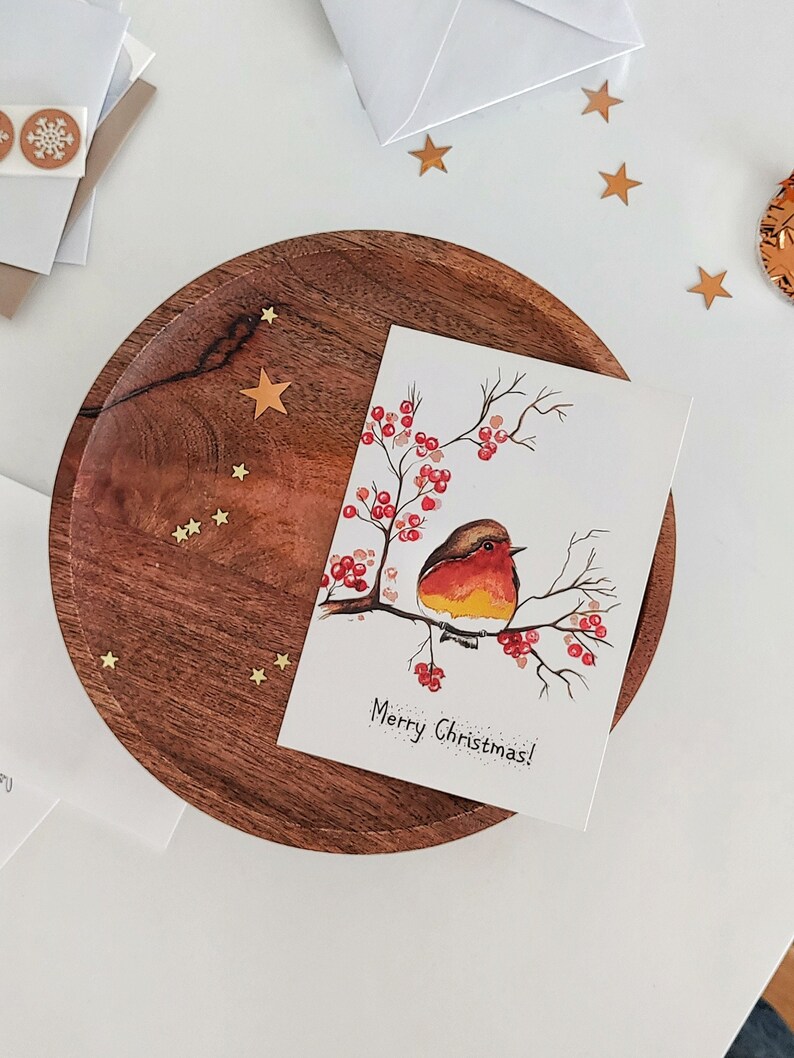Robin Card Watercolor Christmas Card Xmas Robin Christmas - Etsy