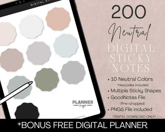 Neutral Digital Sticky Notes digital Stickers Pre-cropped | Etsy