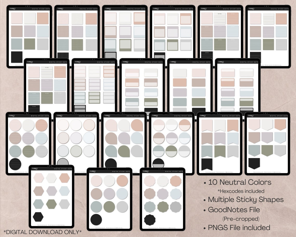 Neutral Digital Sticky Notes digital Stickers Pre-cropped | Etsy