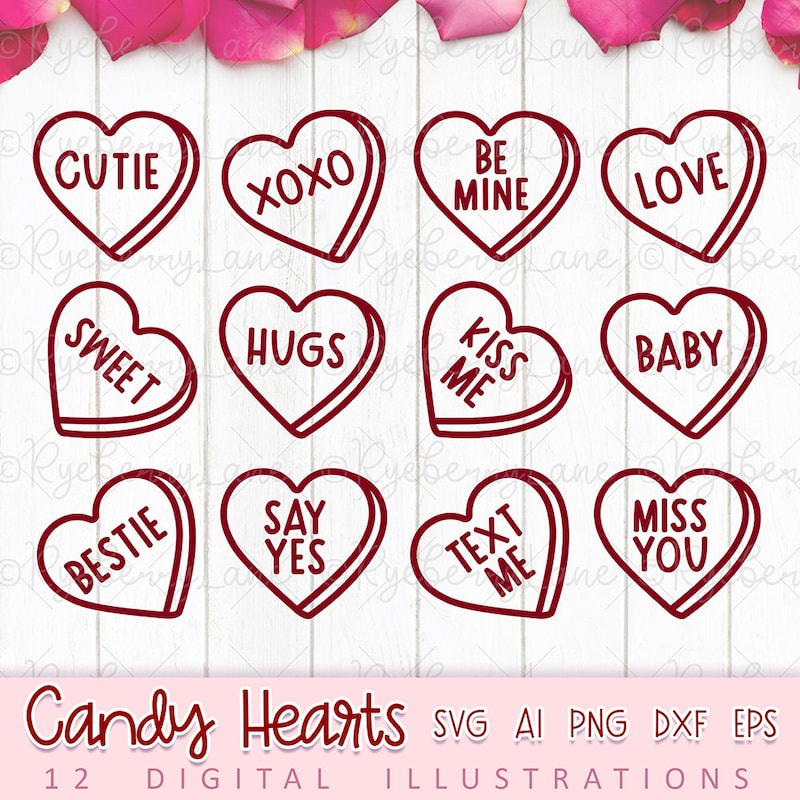 Conversation Hearts Clipart - Etsy