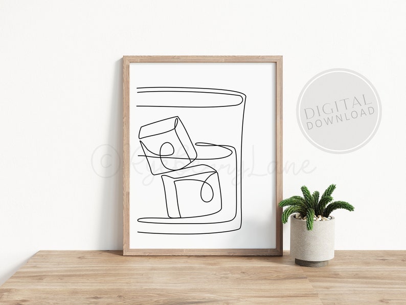 Whiskey Line Art Print Bar Art Print Continuous Line Art Drawing Single ...