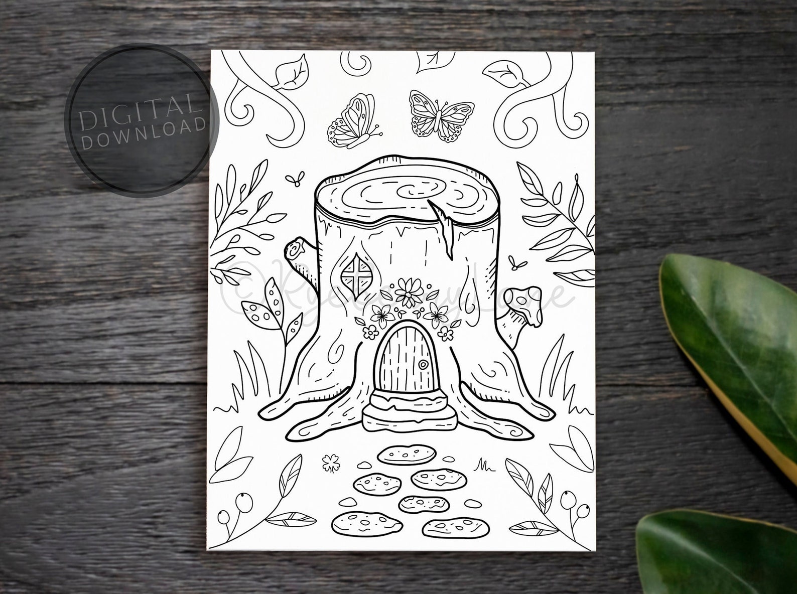 Tree Stump House Coloring Page PRINTABLE Nature Coloring - Etsy