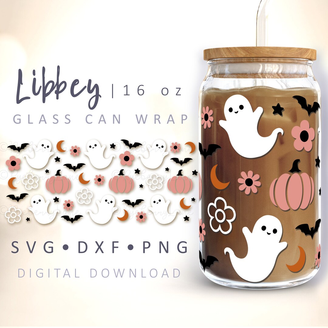 Ghost Can Glass SVG Cute Ghost Retro Flowers Boho Pumpkin Halloween Can ...