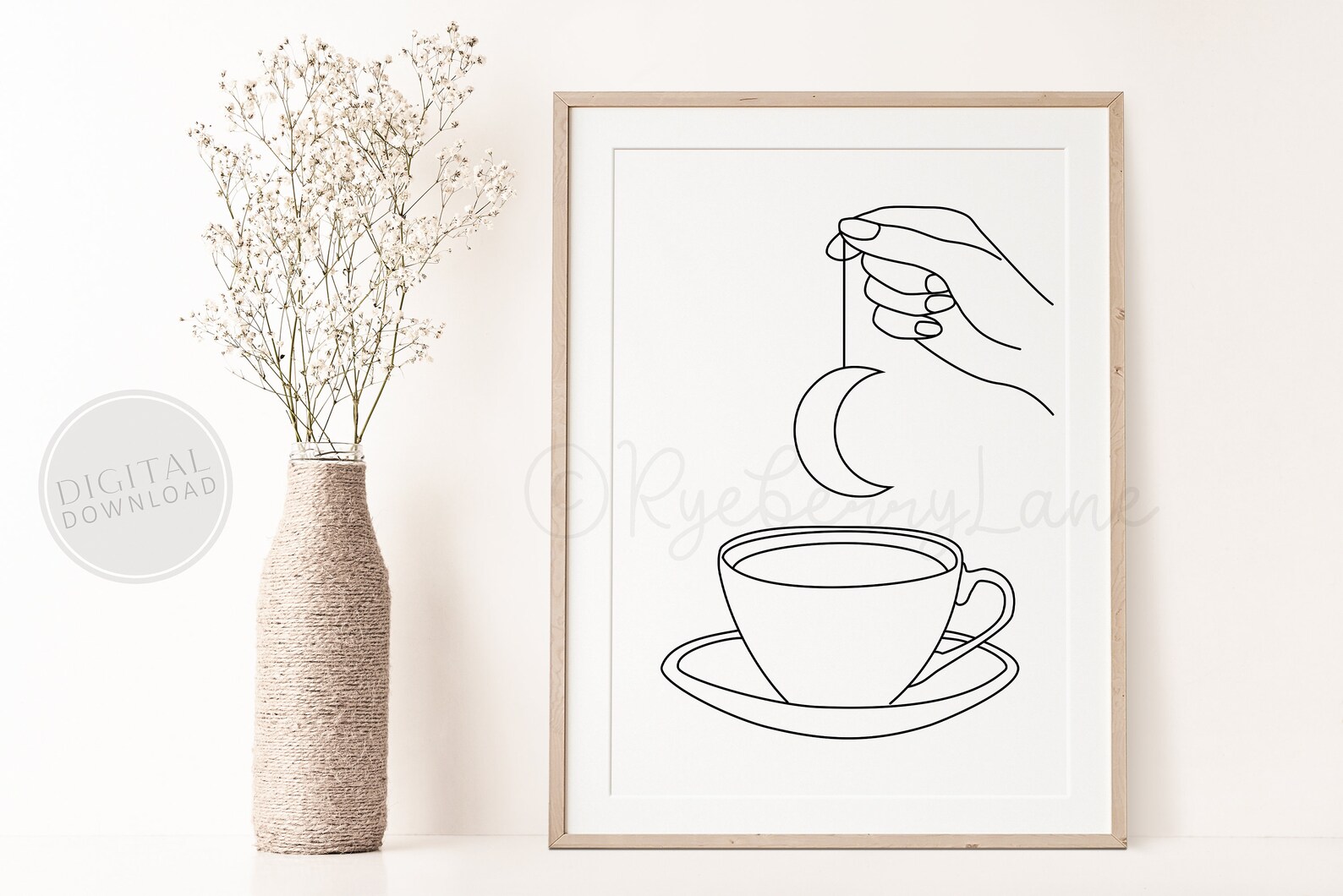 Tea Line Art Print Moon Art Print Moon Line Art Tea Drawing | Etsy