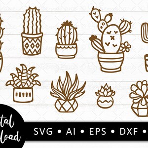 Cactus Svgs Western Clipart Cacti Drawings Country Cowboy Line Art Hand ...