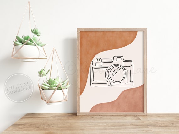Camera Print Brown Line Art Print Continuous Line Art Drawing - Etsy