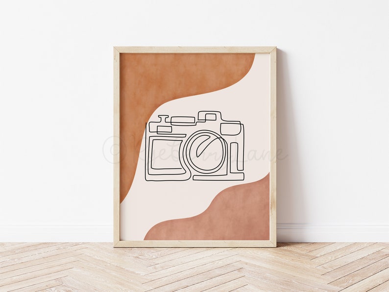 Camera Print Brown Line Art Print Continuous Line Art Drawing - Etsy