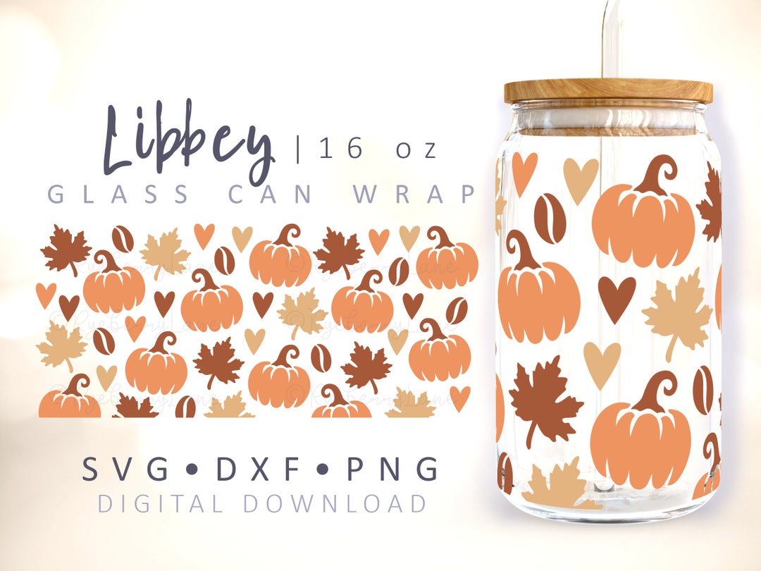 Pumpkin Can Glass SVG Maple Leaf Can Glass Pumpkin Spice Latte 16 Oz ...