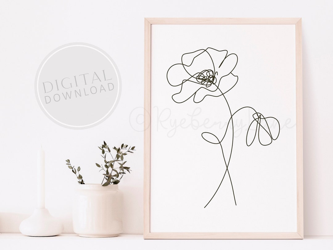 Poppy Wall Art Poppy Drawing Flower Drawing Line Art Poppy Print ...