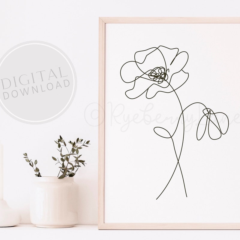 Poppy Line Art - Etsy
