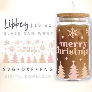 Merry Christmas Can Glass Wrap SVG Retro Boho Christmas Tree Glass Cup ...