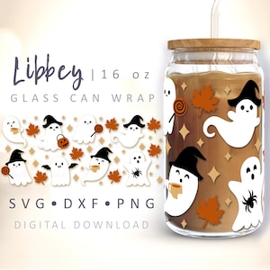 Ghost Can Glass SVG Cute Ghost Witch Vector Halloween Can Glass 16 Oz ...