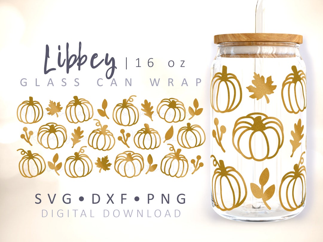 Pumpkin Can Glass Wrap SVG Thanksgiving Can Glass Cup SVG Maple Leaves ...