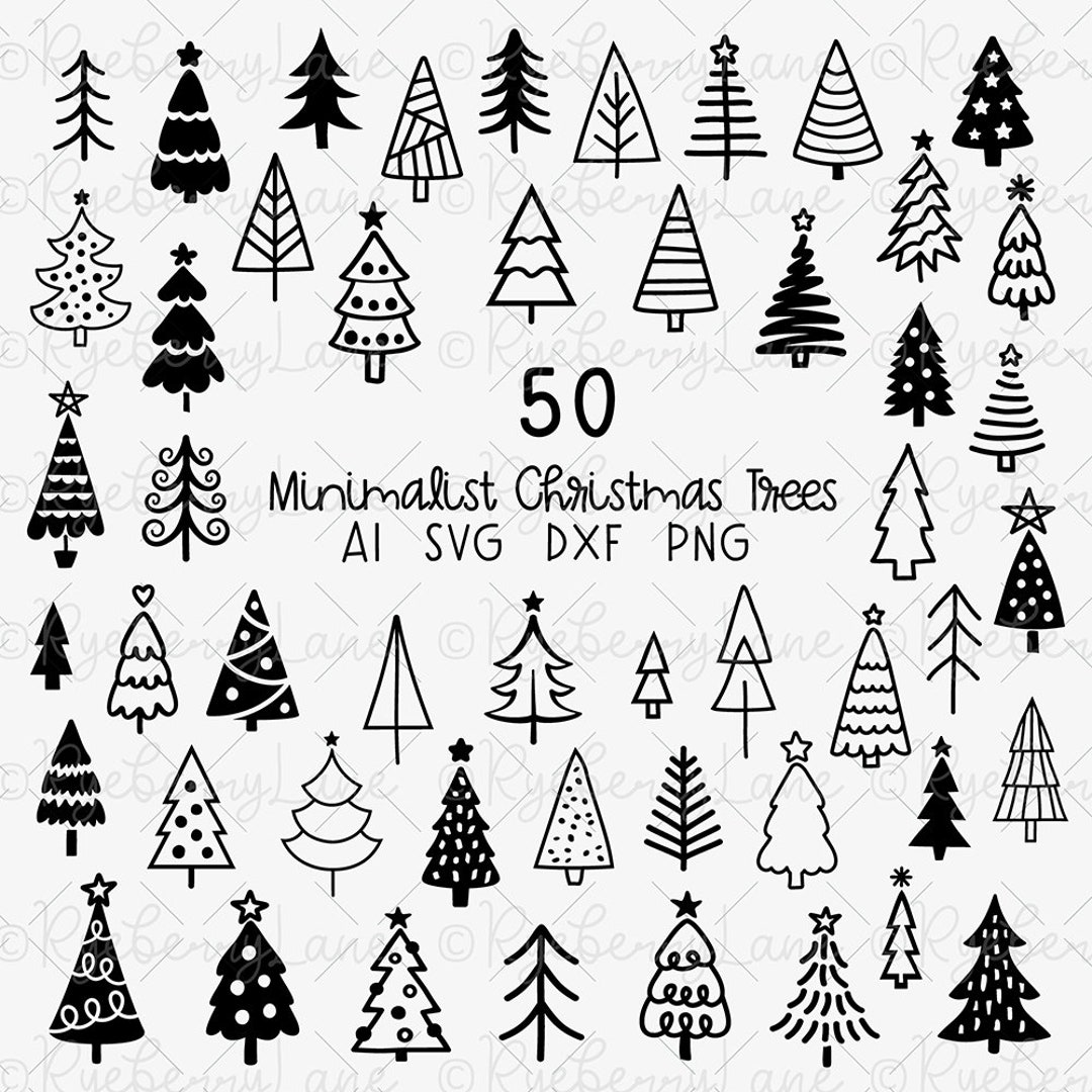 Minimalist Christmas Trees Bundle 50 Line Tree Svgs PNG Holiday Clipart ...