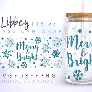 Snowflakes Can Glass Wrap SVG Christmas Can Glass Cup Snow Merry and ...
