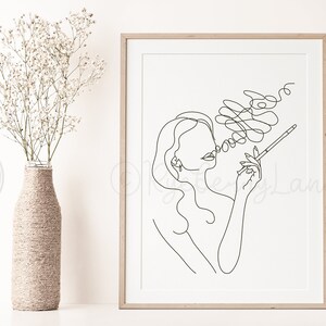 Smoking Woman Line Art Print Bar Art Print Cigarette Line Art Drawing ...