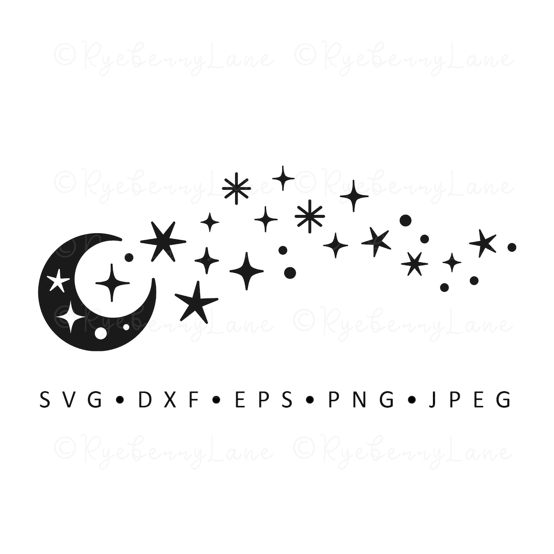 Moon SVG Stars SVG Moon and Stars Vector Moon Clipart Celestial Magic ...