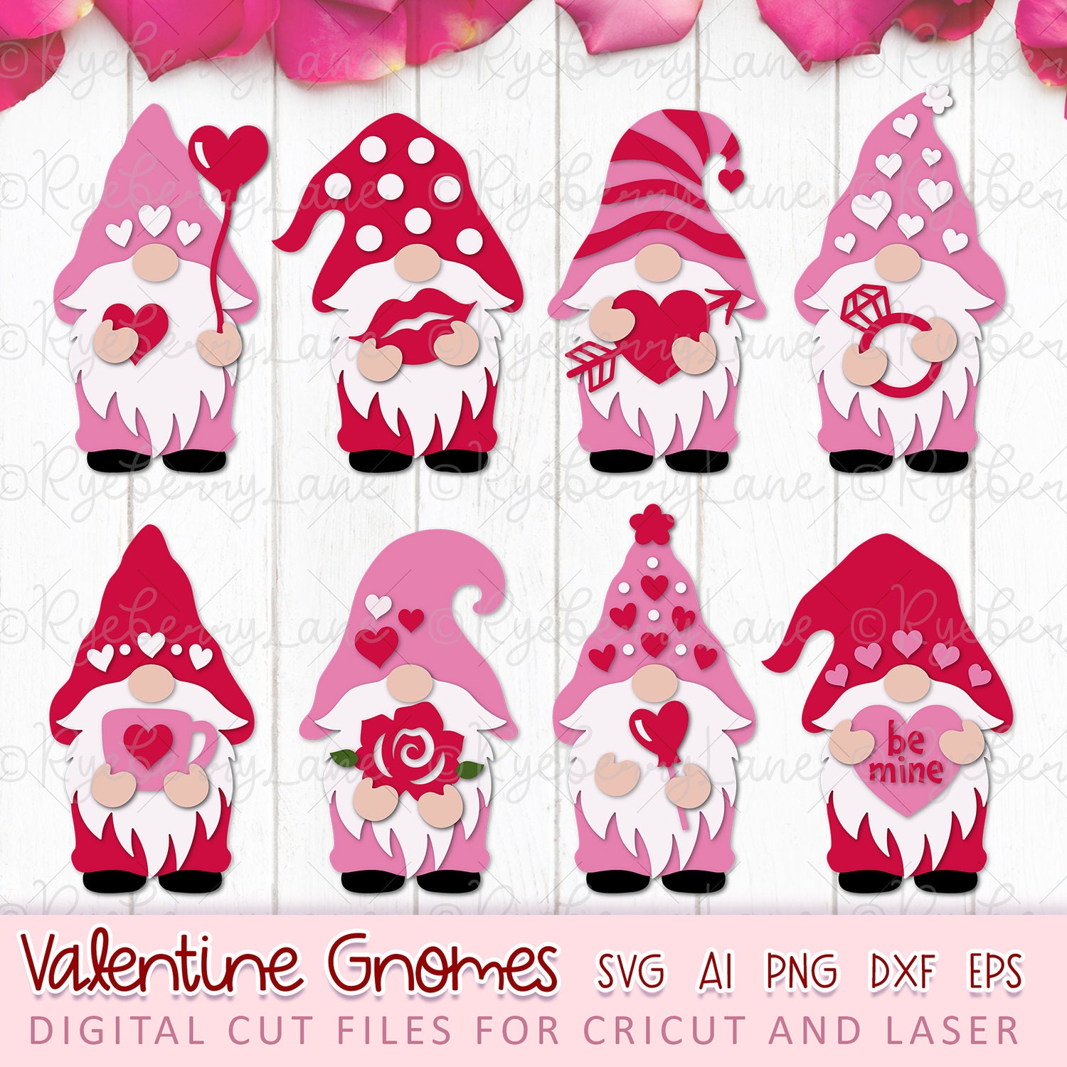 Valentine Gnomes Svg Bundle Valentine's Day Clipart Pink Red Gnome Pngs ...