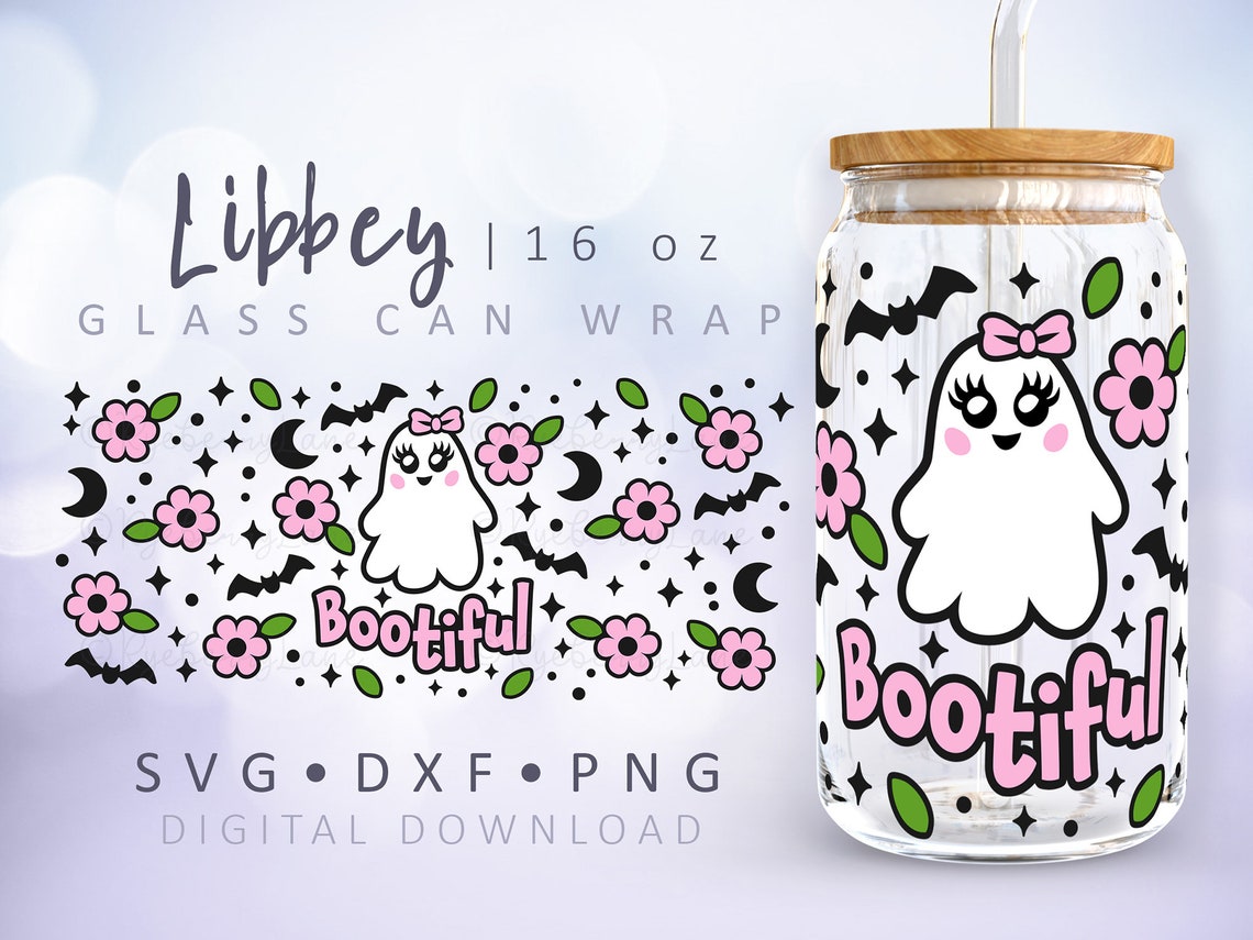 Ghost Can Glass SVG Bootiful Pink Girl Ghost Girly Coquette Bow Flowers ...