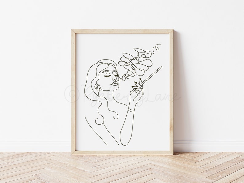 Smoking Woman Line Art Print Bar Art Print Cigarette Line Art - Etsy