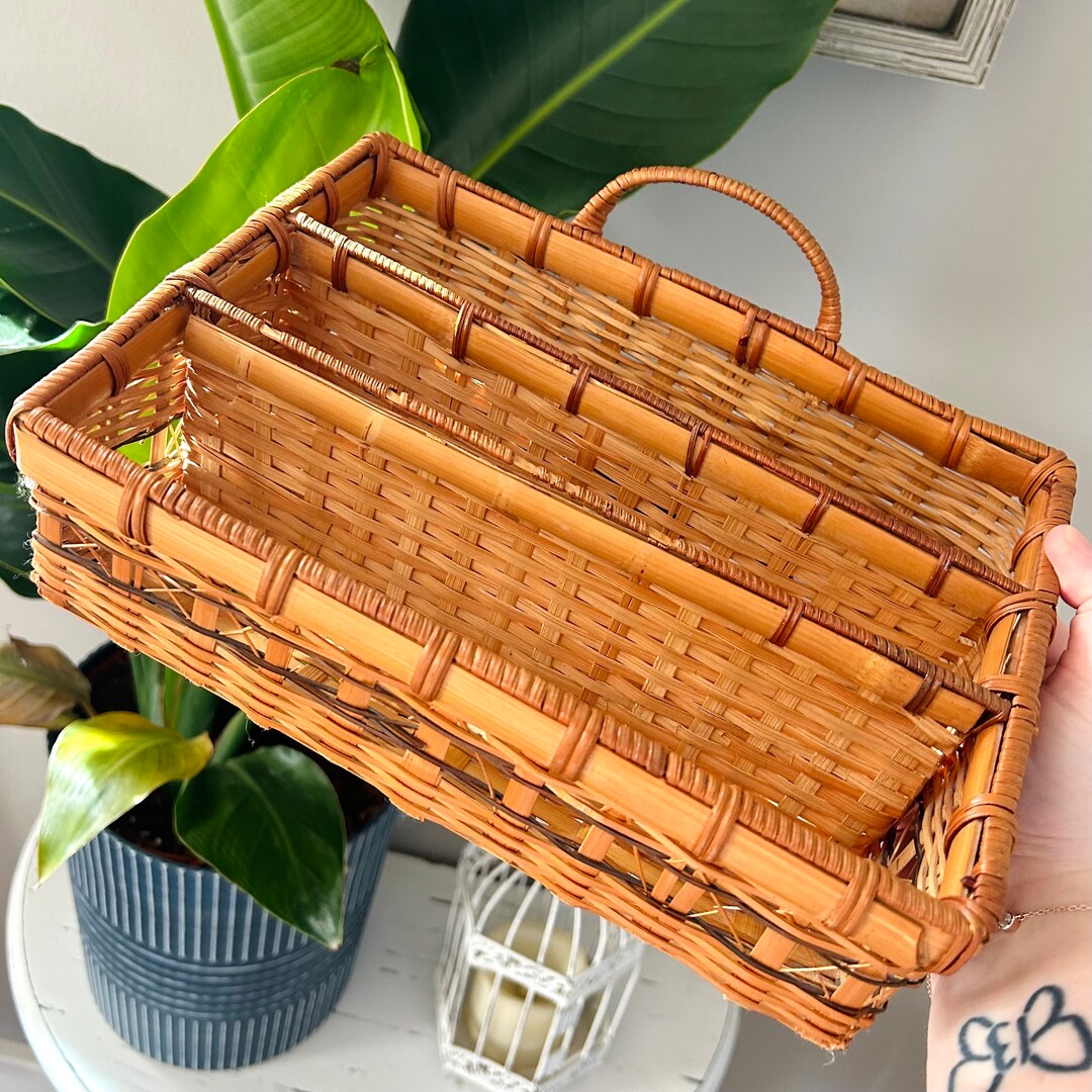 Vintage Rattan Wicker Paper Desk Organizer - Etsy