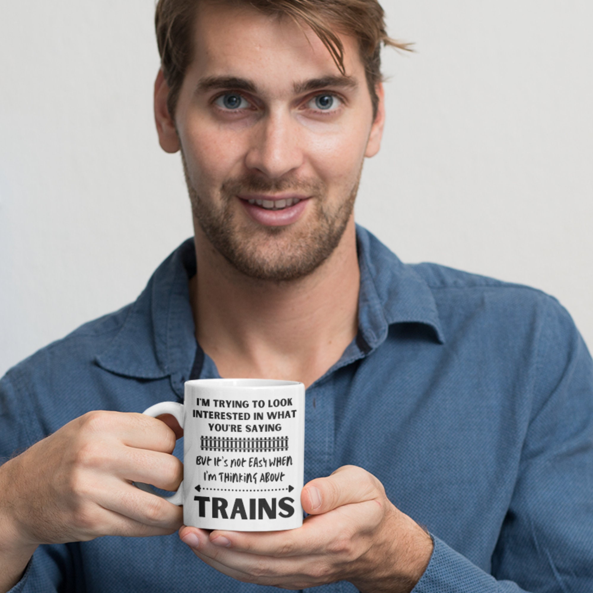 Train Mug, Thinking About Trains, Train Enthusiast Gift, Train Spotter ...