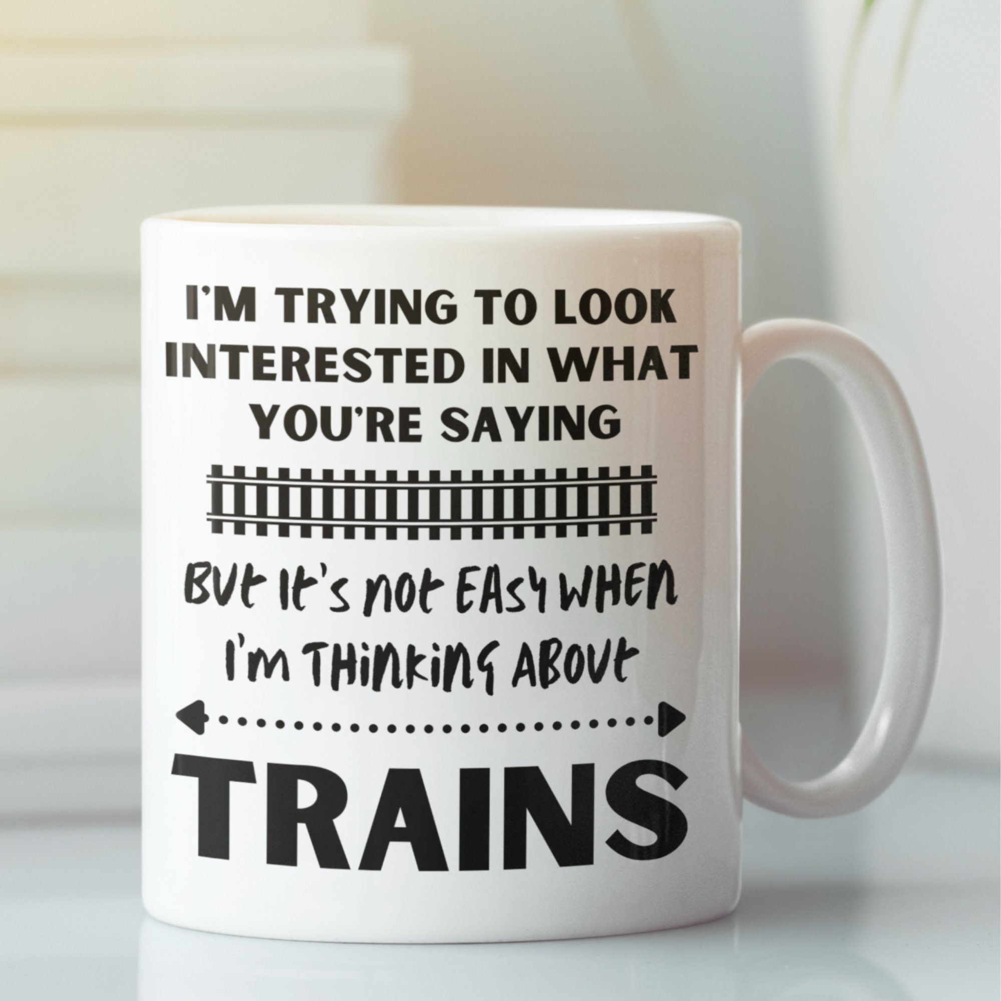Train Mug, Thinking About Trains, Train Enthusiast Gift, Train Spotter ...